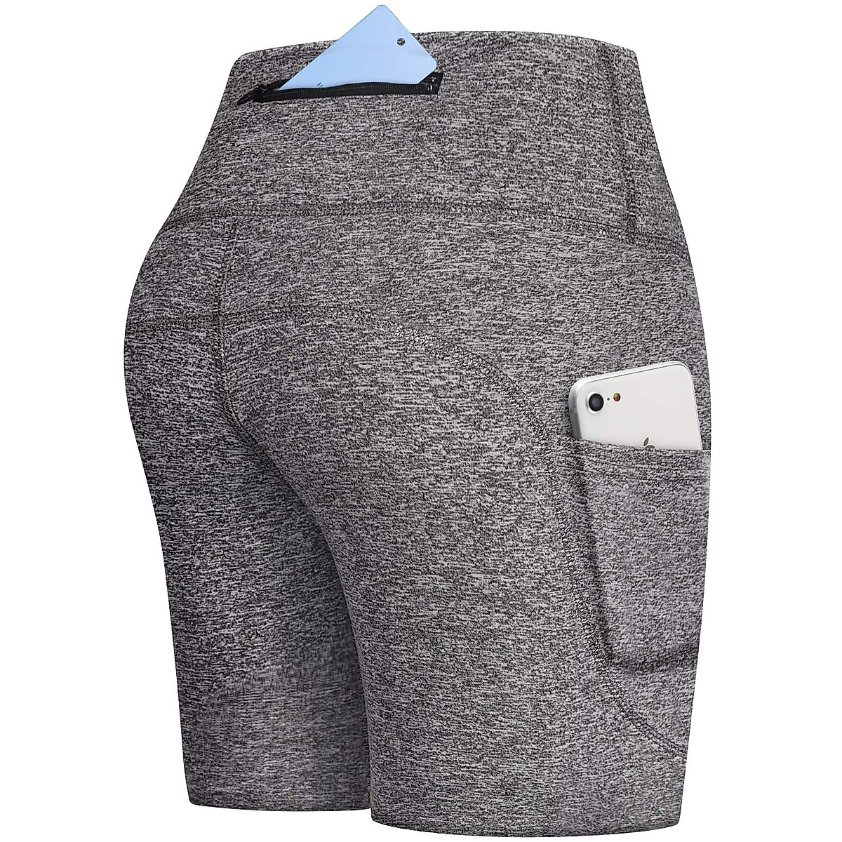 Misyula Style Sports Shorts for Women, Bike Shorts Fashion Compression Stretchy Summer High Waist Elastic Quick Dry Outdoor Athletic Gym Maternity Short Leggings Cycling with Phone Pocket Grey L