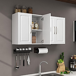 VANIRROR White Storage Cabinets, Bathroom Wall Cabinet Laundry Room Cupboard Over Toilet Space Storage Cabinet, Medicine Cabinet for Bathroom Kitchen with 2 Door and Adjustable Shelf