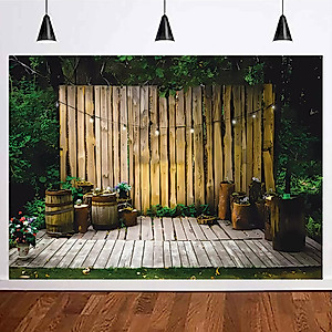 MAQTT 7x5FT Western Cowboy Jungle Party Theme Background Photography Nature Green Jungle Wooden Barrel Backdrop Photo Children Birthday Party Outdoor Party Decoration Banner