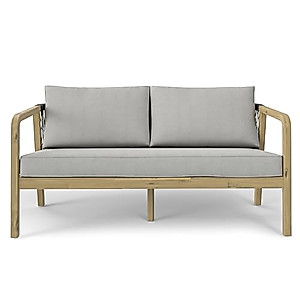 SIMPLIHOME Palmetto 58 Inch Wide Contemporary Outdoor Sofa in Stone Grey Polyester Fabric, Fully Assembled, For the Living Room and Family Room