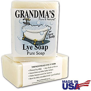 Grandma's Pure Lye Soap Bar - 6.0 oz Unscented Face & Body Wash Cleans with No Detergens, Dyes & Fragrances - 60018 (4 Pack)