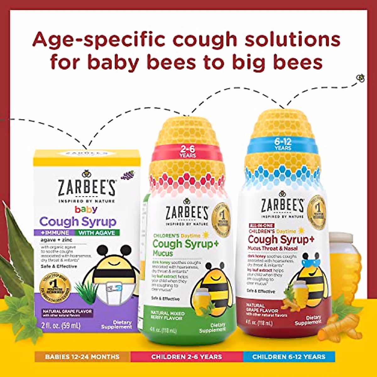 Zarbee's Kids All-in-One Day/Night Cough Value Pack for Children 6-12 with Dark Honey, Turmeric, B-Vitamins & Zinc, 1 Pediatrician Recommended, Drug & Alcohol-Free, Grape Flavor, 2x4FL Oz
