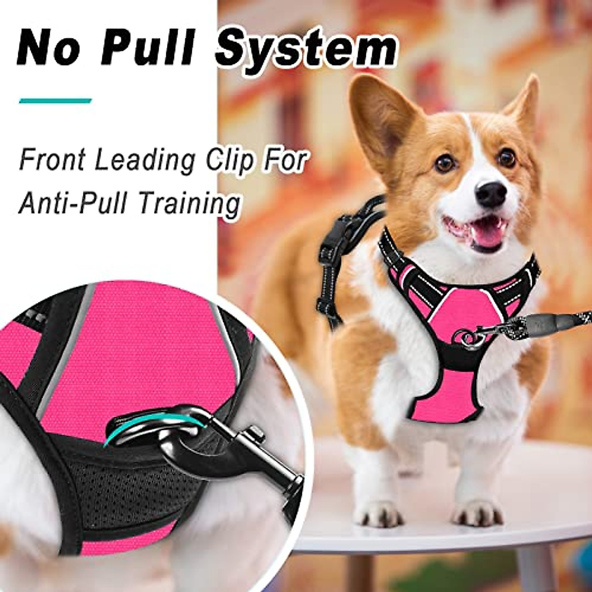 BARKBAY No Pull Pet Harness Dog Harness Adjustable Outdoor Pet Vest 3M Reflective Oxford Material Vest for PINK Dogs Easy Control for Small Medium Large Dogs (L)