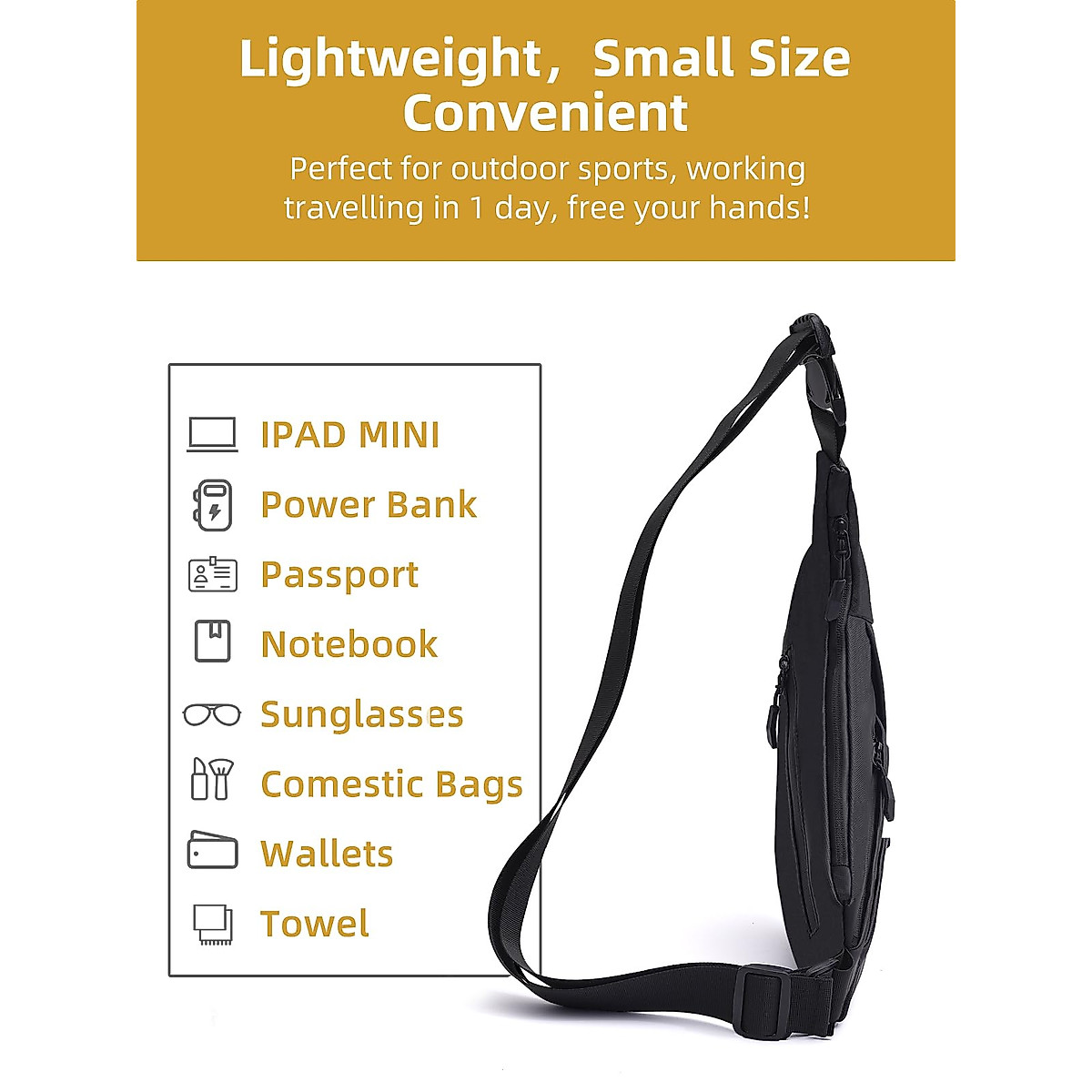 Cajmols Sling Bag for Men Crossbody Sling Backpack Travel Hiking Chest Bag Daypack Compatible iPad Mini