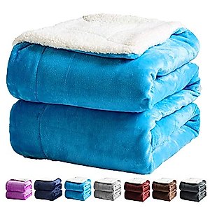 SONORO KATE Sherpa Fleece Blanket King Size - Luxurious Double Reversible Super Soft Thick Fuzzy Plush，Warm Cozy Fluffy Couch Throw Velvet King Blanket for Bed (Light Blue, King(104"x90"))