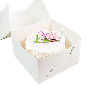 Global Sugar Art Auto-Popup Deep Square Cake Box with Window, White 8 x 8 x 5 Inches, 5 Count