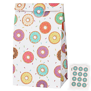 Fowecelt 24 Pack Donut Party Favor Bags, Sweet Doughnut Goodie Candy Treat Bag for kids Birthday Party Baby Shower Decoration Supplies