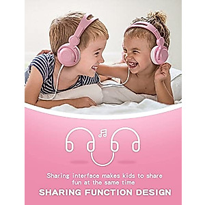 Kids Headphones, Wired On-Ear Child Headset with Mic, HD Sound Sharing Function and 85dB Volume Limited Hearing Protection for Phone Tablet PC