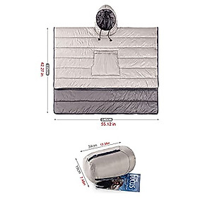 Thermal Poncho Wearable Hooded Blanket - Envelope Lightweight Camp Sleeping Bag Cloak Cape Windproof with Premium Stuff Compression Sack for Backpacking Hiking Hunting Fishing Military Outdoor Sport