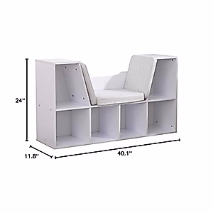 KidKraft Wooden Bookcase with Reading Nook, Storage and Gray Cushion, White, Gift for Ages 3-8