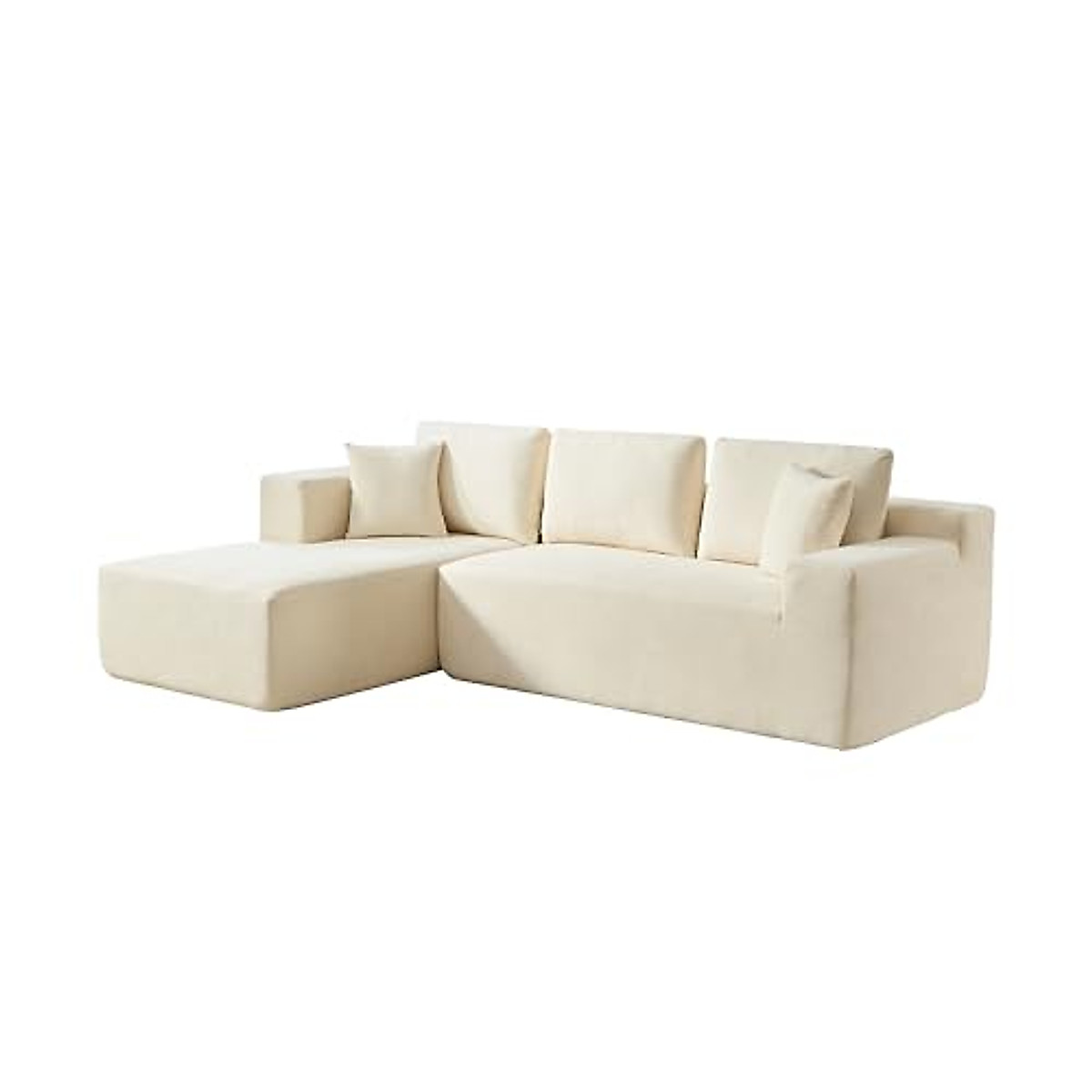 Free Modular Cloud Couch Deep Seat Sectional Sofa with Left Chaise and 5 Pillows, Modern Minimalist Style L-Shaped Chenille Upholstered Corner Sofa&Couch Cum Sofabed for Living Room