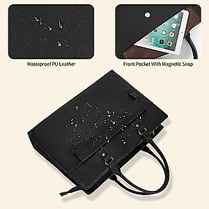Laptop Tote Bag for Women, 17 Inch Laptop Bag Waterproof Leather Computer Tote Bag, Large Work Bag with USB Charging Port, Womens Laptop Briefcase Business Office Handbag Work Shoulder Bag, Black