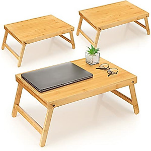 3 Pieces Wooden Lap Desk for Bed Bamboo Acacia Table Bed Tray Bed Laptop Desk with Folding Legs Eating Serving Laptop Computer Table Tray for Bedroom Writing Working Studying Drawing (Bamboo)