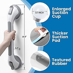 LEVERLOC 2 Pack Shower Grab Bars for Bathtubs and Showers, Easy to Install Suction Shower Handles for Bathroom Removable Handrails for Seniors Elderly Heavy Duty Safety Grip Waterproof Drill Free Gray