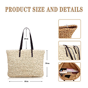 COOKOOKY Straw Beach Bag Summer Handmade Woven Shoulder Tote Bags Purse for Women (Square Khaki Bag)
