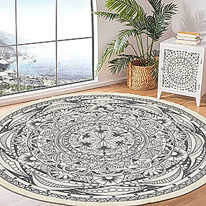 HEBE 6 Ft Round Area Rugs Washable Chic Bohemian Mandala Hand Woven Cotton Round Rug with Tassels Indoor Throw Area Rug Circle Carpet for Living Room Kids Room