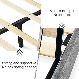 Molblly Twin Bed Frame with Upholstered Headboard, Strong Frame and Wooden Slats Support, Non-Slip and Noise-Free, No Box Spring Needed, Easy Assembly, Light Grey