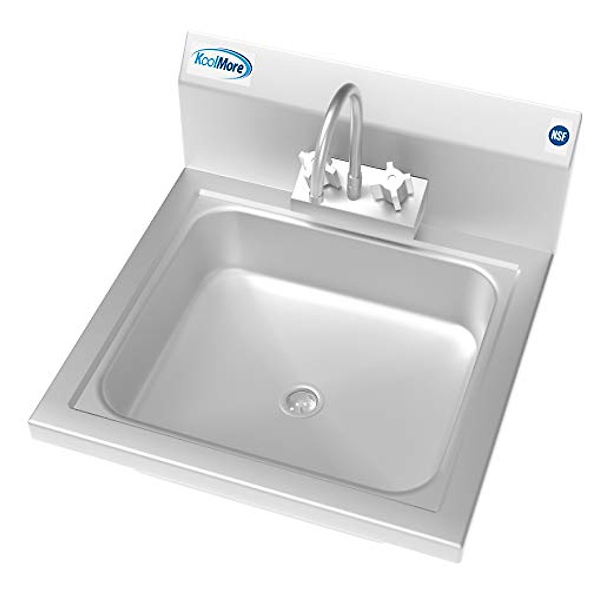 KoolMore Stainless Steel Commercial Hand Sink with Goosneck Faucet 17" x 15" - Wall Mount Hand Wash Sink, Silver (SH17-4GNF)