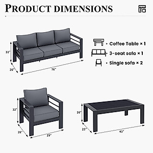 VONZOY Aluminum Patio Furniture Set, Grey Metal Outdoor Furniture Set,6 Piece Patio Furniture Set with Waterproof Covers for Backyard Garden