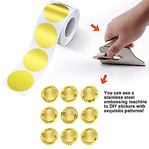 Outus 500 Pieces Certificate Wafer Embossing Seal Stickers Gold Starburst Labels Stickers with Serrated Edge for Envelopes Business, 2 Inch Round Gold