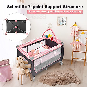 BABY JOY 4 in 1 Pack and Play, Portable Baby Playard with Bassinet, Side Zipper Door, Changing Table, Indoor Outdoor Travel Nursery Center w/Toy Bar, Lockable Wheels, Carry Bag