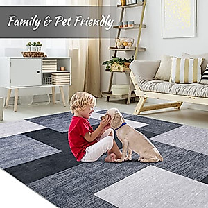RUGSREAL Modern Geometric Area Rug Machine Washable Non-Slip Large Carpet Contemporary Area Rug for Living Room Bedroom Kids Room, 8' x 10' Grey