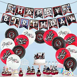 OULUN STRAY-KIDS Party Supplies, STRAY-KIDS Party Decorations Include Happy Birthday Banners, Cake Toppers, Cupcake Toppers, Balloons