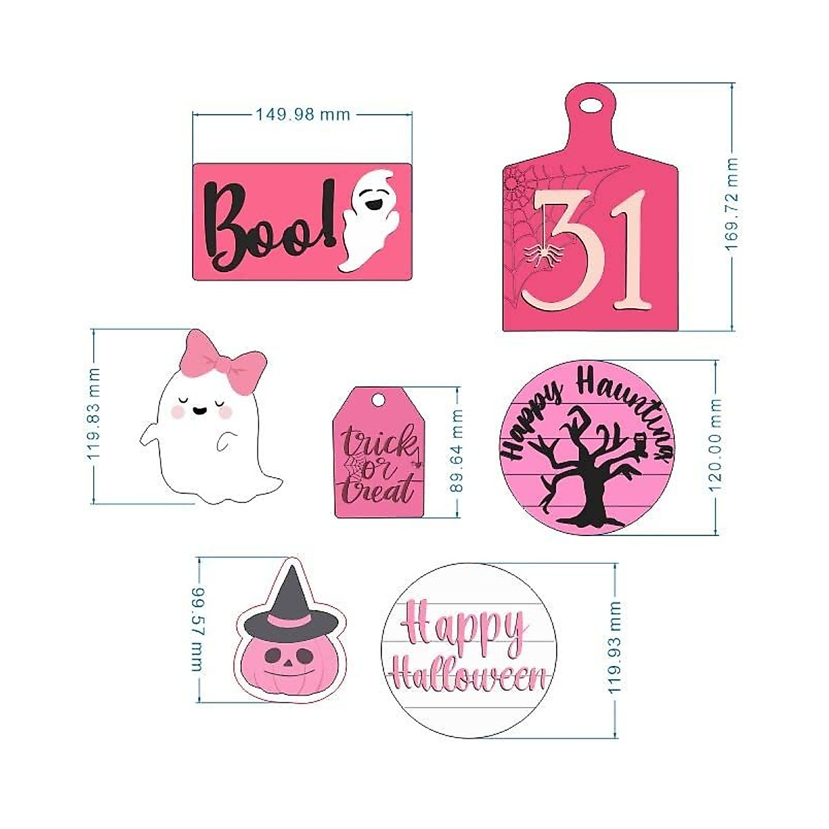 Happy Halloween Tiered Tray Decoration Set, Cute Trick-or-Treat Ghosts Wooden Signs Decor, for Kitchen Home Table Mini Decor Holiday Party Supplies Rustic Farmhouse Tray Sets (D)