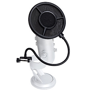 SUNMON Mic Pop Filter for HyperX QuadCast、Blue Yeti and Other Gaming Microphone, Dual Layered Wind Pop Screen with Flexible 360° Gooseneck Clip Stabilizing Arm for Recording, Singing