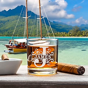 Personalized Whiskey Glass, Customized Engraved Monogram Cocktail Glass, 11 oz Custom Whiskey Gift Glass Birthday Gift For Him and Her (1 Glass)