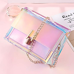 FENICAL Mini Crossbody Bag Holographic Chain Clutch Handbag Mini Clear Messenger Bag for Girls Ladies Women