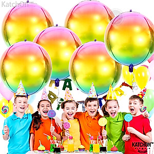 KatchOn, Rainbow Foil Balloons - 22 Inch, Pack of 6 | 4D Gradient Rainbow Balloons | Tie Dye Balloons for Birthday Party Decor | Rainbow Unicorn Balloons | Rainbow Mylar Balloons, Iridescent Balloons