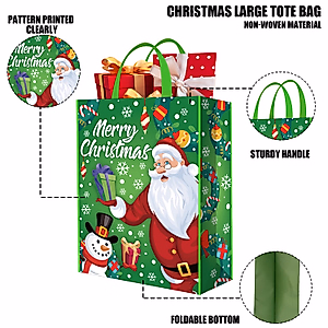SULOLI Extra Large Christmas Tote Bags, 2Pcs Xmas Non Woven Gift Reusable Grocery Shopping Bags With Handles for Kids Holiday Gifts Wrapping Supplies