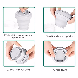 HOGOWARE travel coffee mug collapsible cup insulated tumbler smoothie with lid silicone reusable to go foldable silicon folding hot cold tea water- 12oz (Dark Gray)