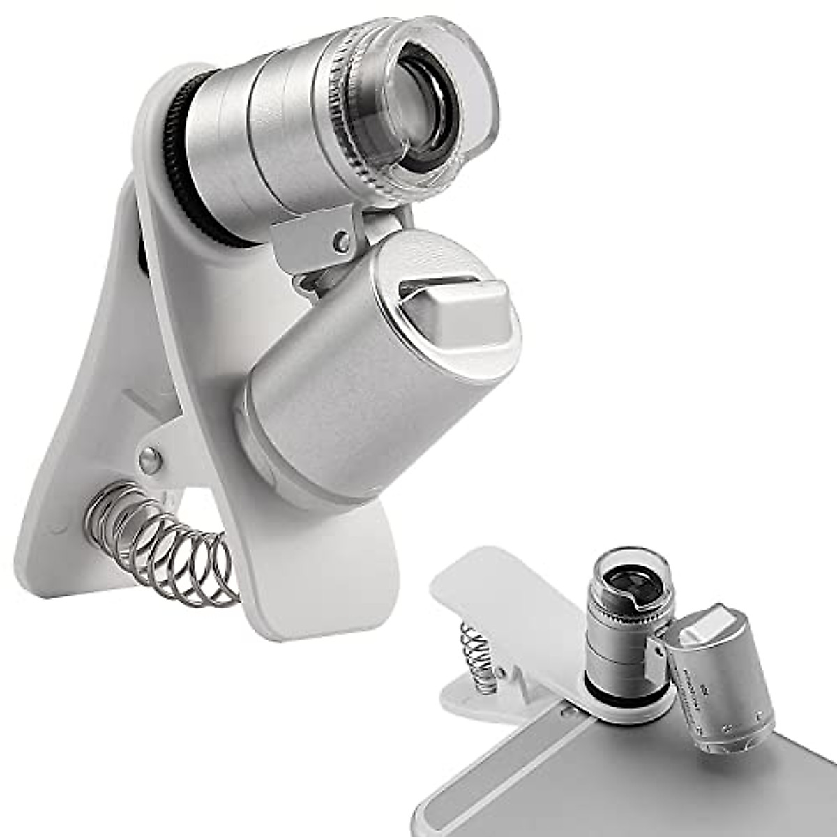 KINGMAS 60X Clip-On Microscope Magnifier Lens with LED Lights Jeweler Loupe for iPhone, Samsung and More Mobile Phones (Universal)