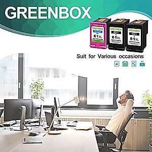 GREENBOX Remanufactured Ink Cartridge 61 Replacement for HP 61XL 61 XL for Hp Envy 4500 5530 5534 5535 Deskjet 1000 1056 1010 1510 1512 2540 3050 Officejet 2620 Printer (2 Black 1 Tri-Color)