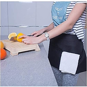 Lchkrep Waist Apron with 3 Pockets - Black Waitress Waiter Short Aprons, Water Resistant Added Long Waist Strap Reinforced Seams Half Apron for Women Men (1 PACK)