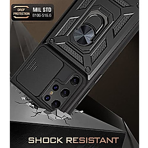 Hokwep for Samsung Galaxy S23 Ultra Case, S23 Ultra 6.8 inch Case with Slide Camera Cover, Built-in 360° Rotate Ring Kickstand, Shockproof Rugged Protective Cover Case for Galaxy S23 Ultra 5G (Red)