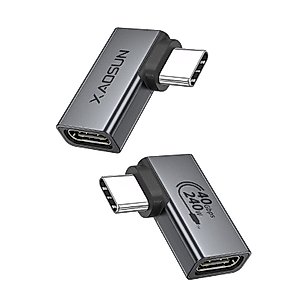 XAOSUN Right Anlge USB C Adapter, 90 Degree USB C to C Adapter 240W 40Gbps, USB C Male to USB C Female Thunderbolt 4 Adapter for MacBook,Tablet,Docks,rog Ally,steam Deck (2 Pack)