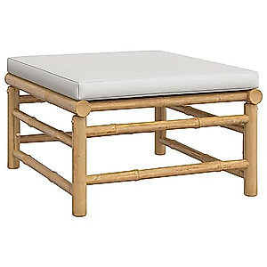 Patio Footstool with Light Gray Cushion Bamboo Leisurely Outdoor Experiences Outdoor Spaces Redefined