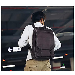 Vintage PU Leather College Backpack Trendy Business Casual Waterproof Bag Laptop Backpack with USB Unisex For Adult Youth (Brown)