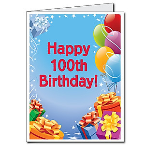 VictoryStore Jumbo Greeting Cards: Giant 100th Birthday Card (presents and Balloons), 2 feet x 3 feet card with envelope 12608