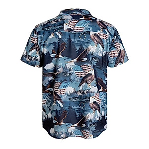 Arvilhill Men's Fashion Star and Flag Button Shirt American Flag Traveling Button Shirt US Flag Short Sleeve Button Shirt L