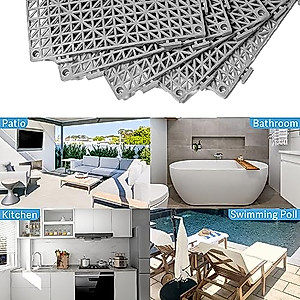 12” x 12” Drainage Interlocking Floor Tiles, 12 Pack Non-Slip Pool Deck Drain Tiles for Flooring, Soft PVC Splicing Modular Cushion Mats, Rubber Floor Tiles with Holes for Shower Basement Garage Shed