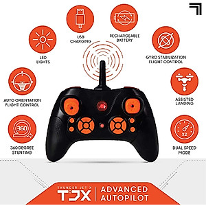 SHARPER IMAGE Thunderbolt Remote Control Stunt Drone, Standard Edition, 2.4 GHz Wireless Fighter Jet RC, Quadcopter with Assisted Landing, Small Plane for Kids and Beginners, Rechargeable