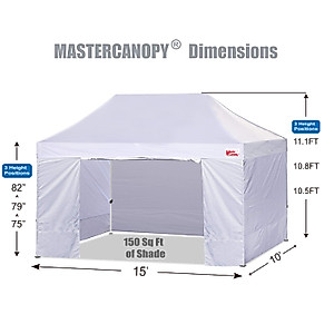 MASTERCANOPY Heavy Duty Pop-up Canopy Tent with Sidewalls (10x15,White)