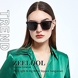 Zeelool Square Polarized Sunglasses for Women Men Aluminum Magnesium Frame Sun Glasses UV400 Protection Unisex Shades ZSM0064