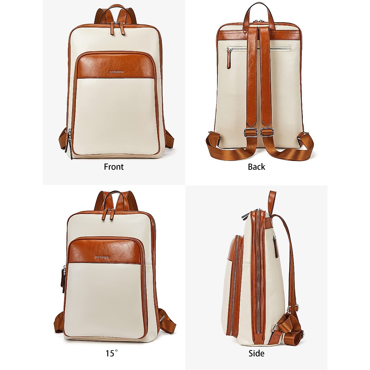 BOSTANTEN Leather Laptop Backpack for Women 15.6 inch Computer Bag Travel Work Daypack Large Size Bag