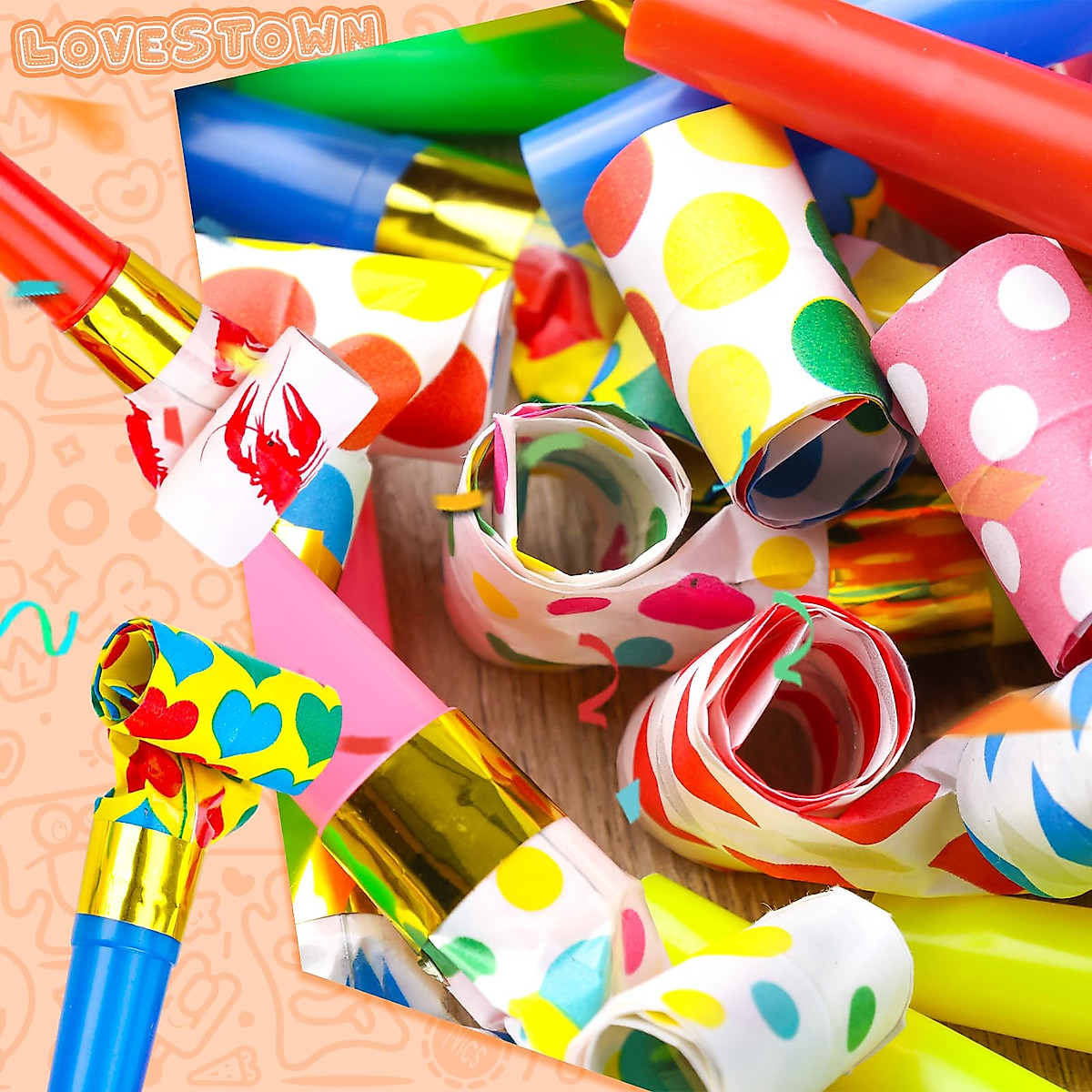 LovesTown 40PCS Party Blowers, Colorful Birthday Noisemakers Birthday Blow Horns Party Whistles New Years Party Noisemakers Party Blowouts