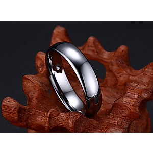 Mealguet Jewelry Free Engraving-Personalized His Hers Domed Plain Simple Tungsten Carbide Wedding Promise Engagement Ring Bands,6mm